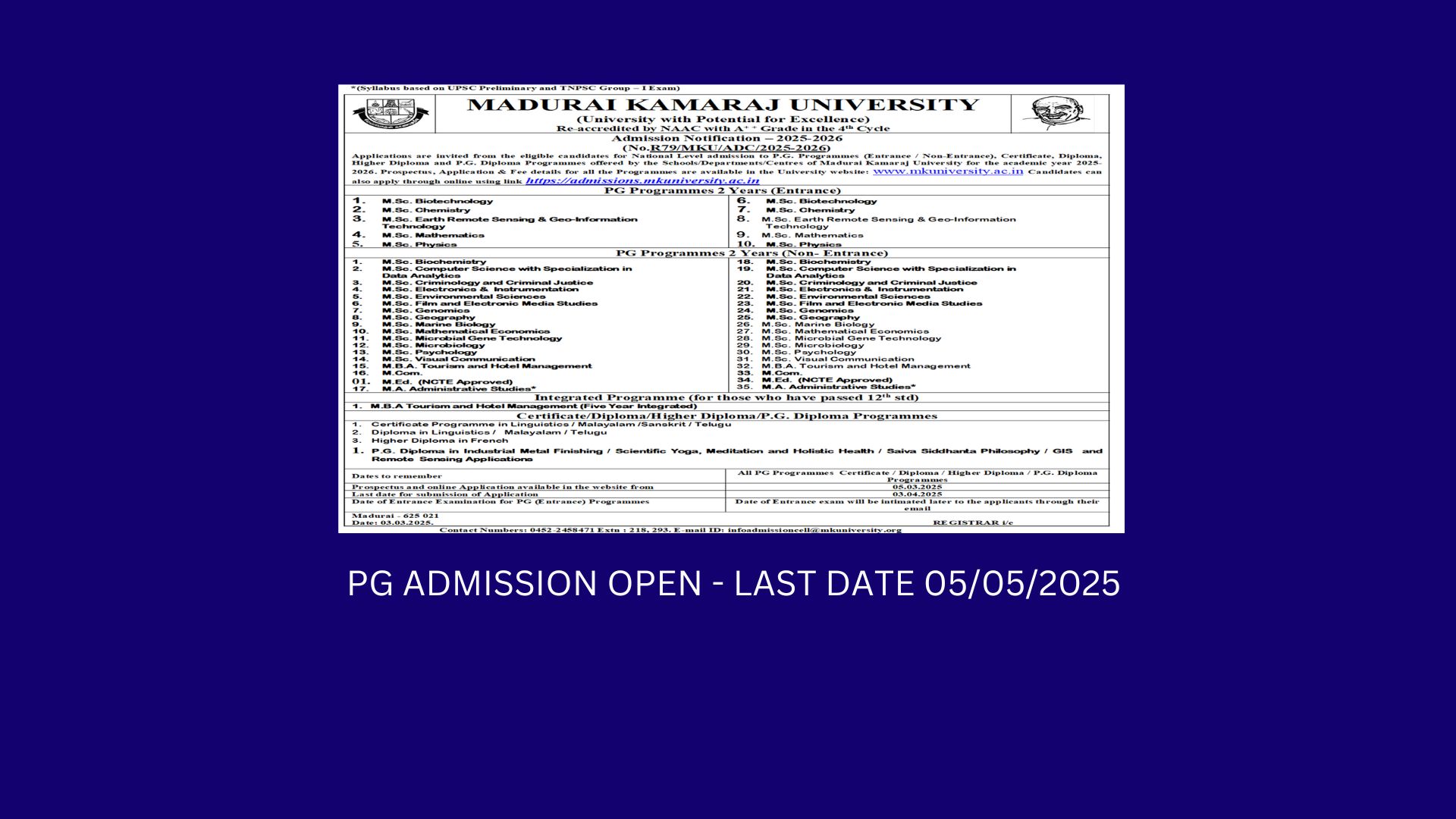 MADURAI KAMARAJ UNIVERSITY - OFFICIAL SITE